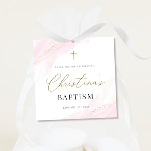 Pink Baptism Favor Tag Template, Thank You Tag, Sticker Favor Tag ...