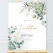 Green Eucalyptus WELCOME POSTER Seating Editable Gold White Baptism ...