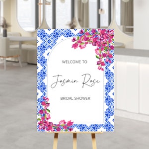 Mediterranean Welcome Sign Bridal , Santorini Blue Tiles Bougainvillea ...