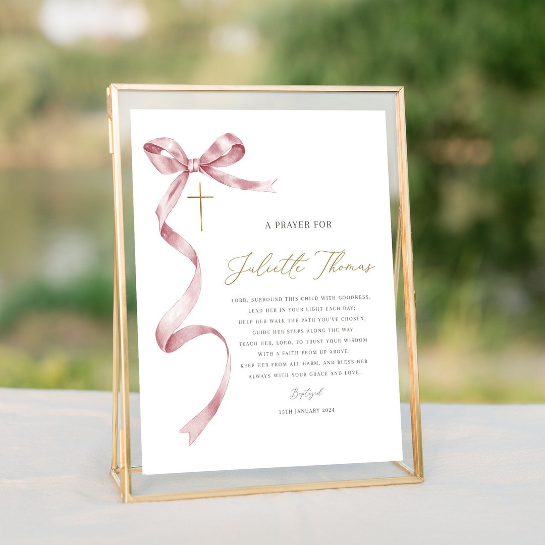 Pink Baptism Prayer Sign Template, Pink Prayer Sign for Girl, Printable ...
