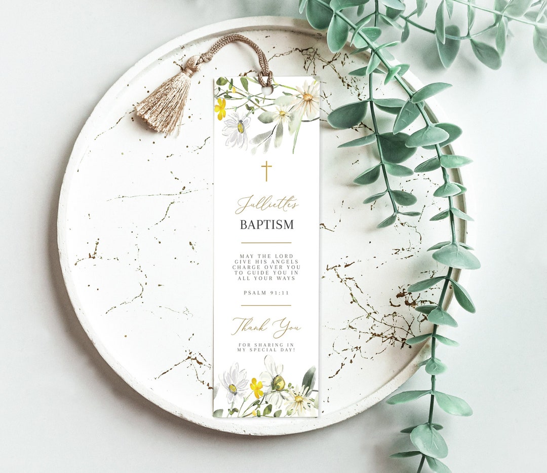 Baptism Bookmark Template, Personalized Baptism Bookmark, Wildflower ...