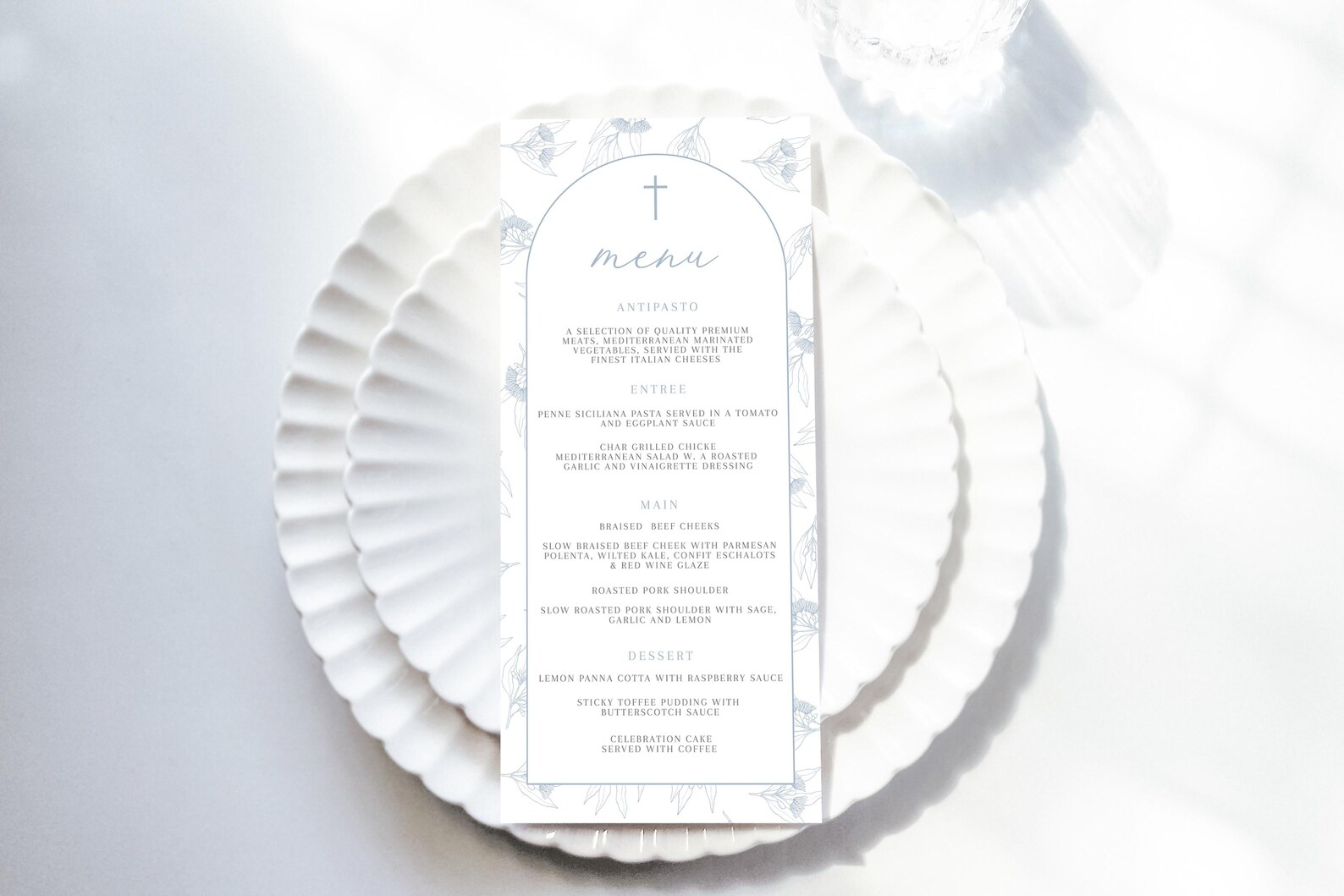 Blue Baptism Menu Template Add Guest Names, Greenery Baptism Place Card ...
