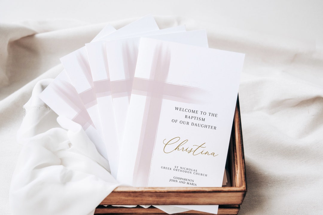 Pink Greek Orthodox Baptism Program Template, Editable Baptism Program ...