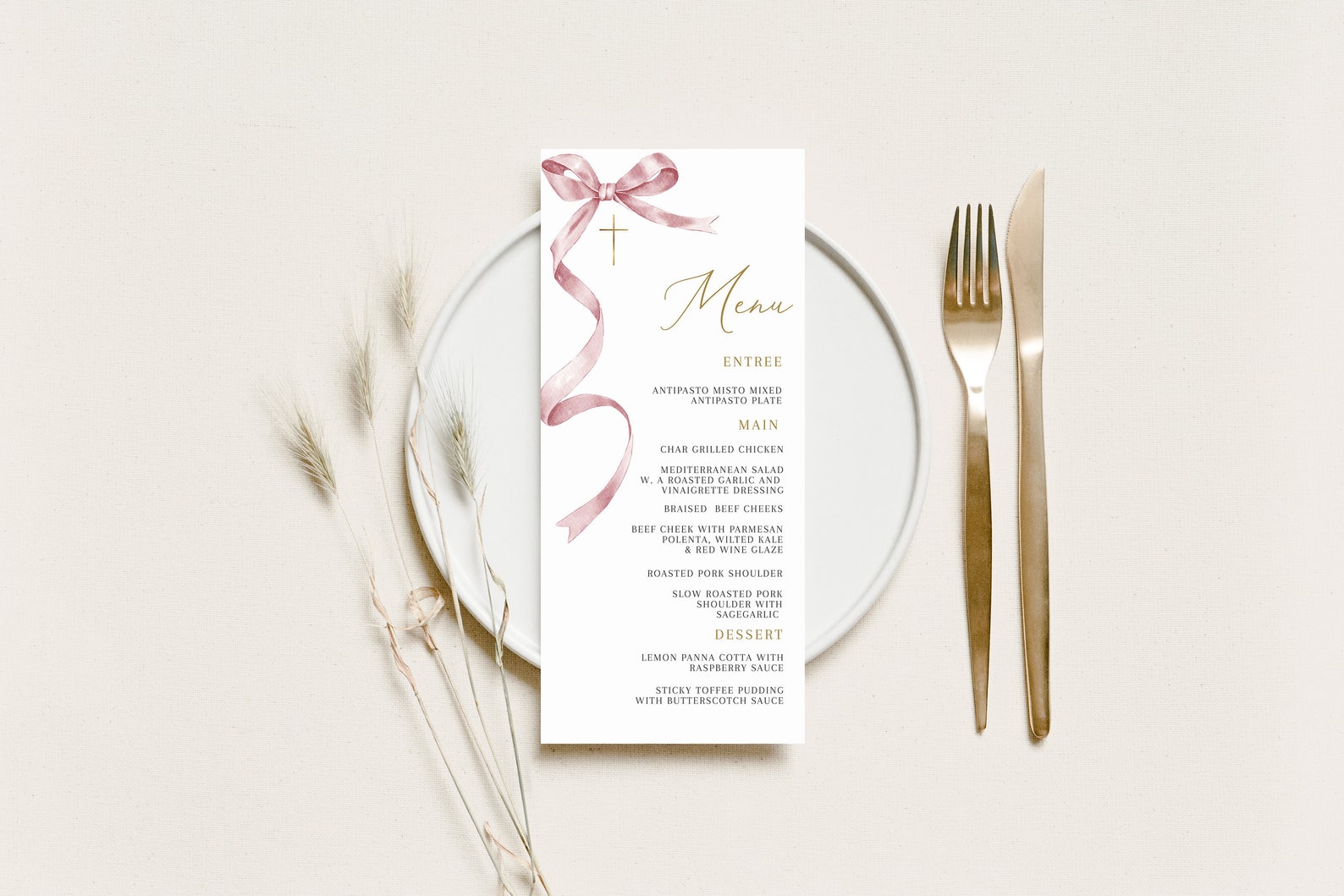 Pink Baptism Menu, Dusty Pink Christening Menu, Religious Menu for ...