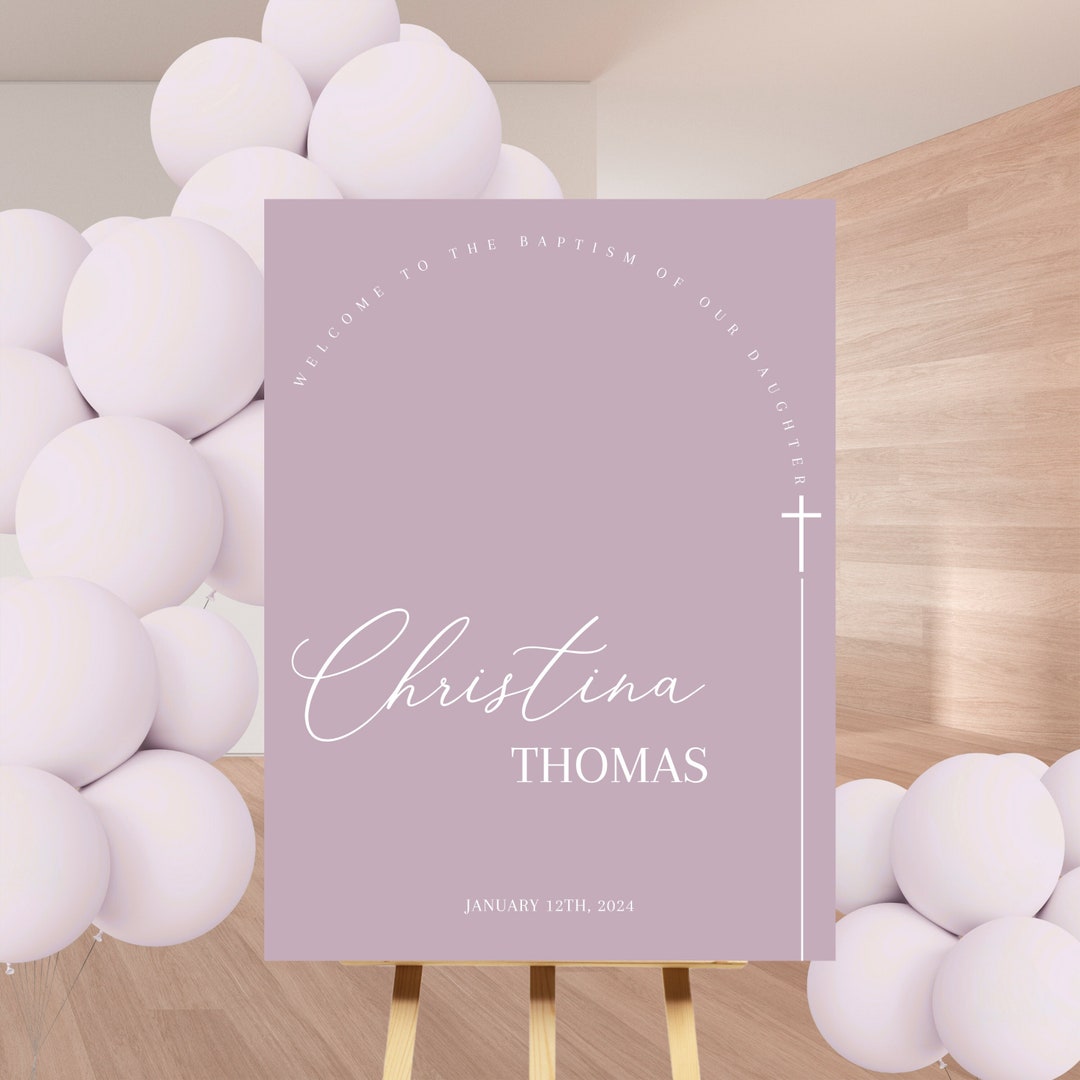 Purple Baptism Welcome Sign Template, Girl Baptism Welcome Sign, Baptism Welcome Poster ...