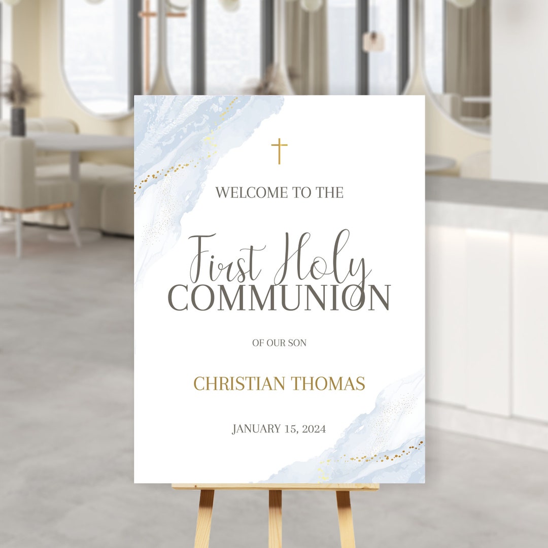 Holy Communion Welcome Sign Poster, Blue Communion Welcome Sign, First ...