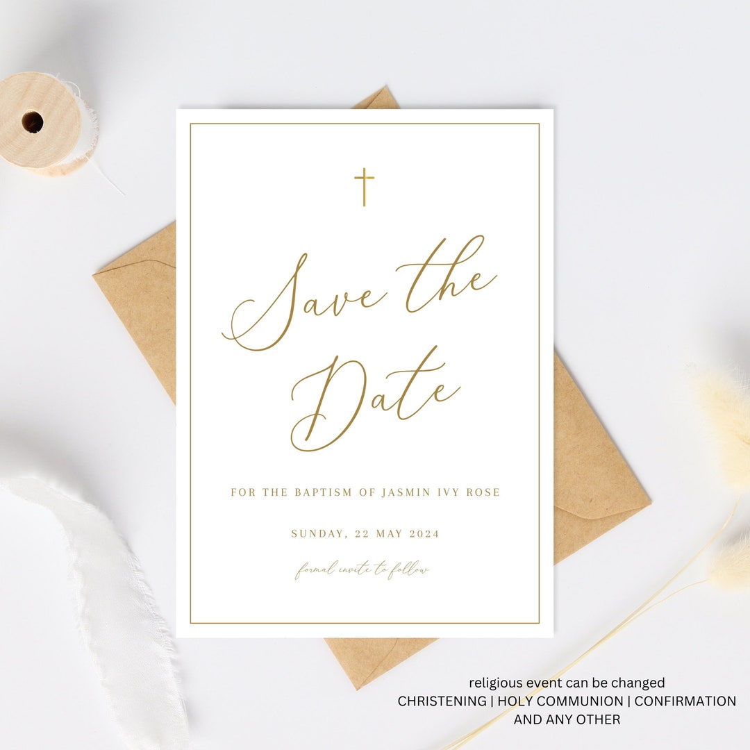 Baptism Save the Date Template, Save the Date Christening, Boy Baptism ...