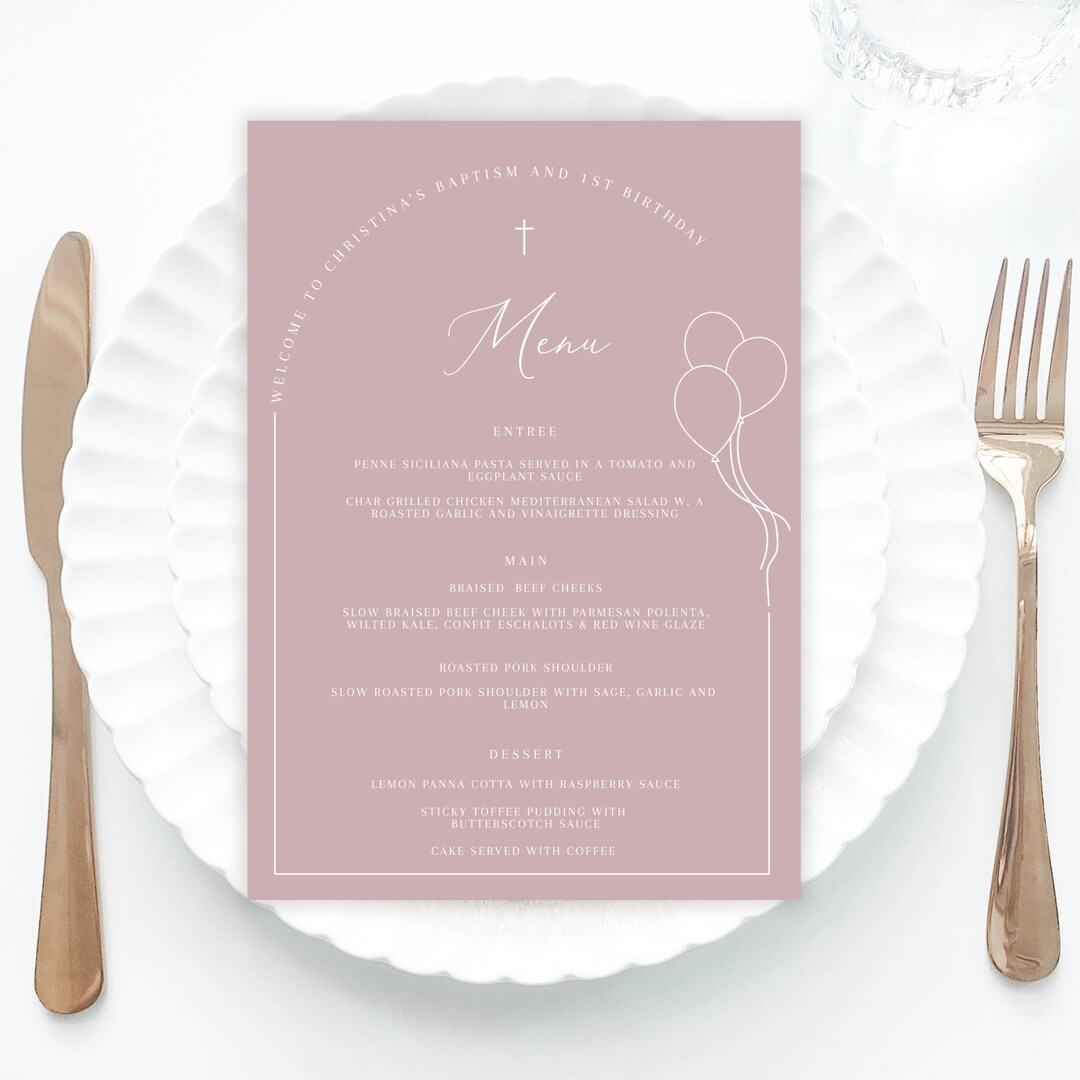 Pink Baptism Menu, Dusty Pink Christening Menu, Religious Menu for ...