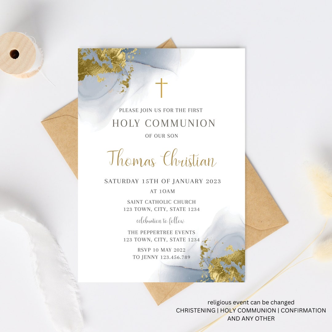 Digital Holy Communion Invitation, Boy Communion Invitation Template ...