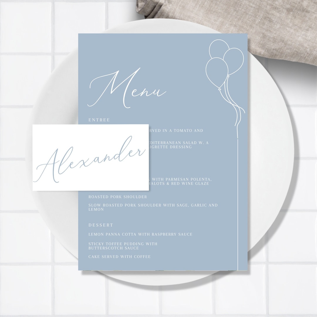 Dusty Blue Menu Template, Modern Menu Printable Wedding Dinner Menu ...