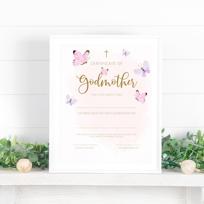 Butterfly Godmother Certificate Template 100% Editable - Etsy