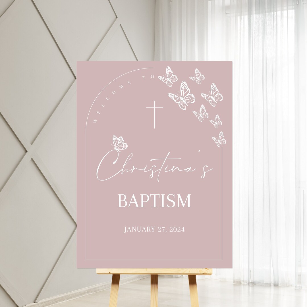 Pink Baptism WELCOME POSTER Template, Girl Baptism Welcome Sign ...