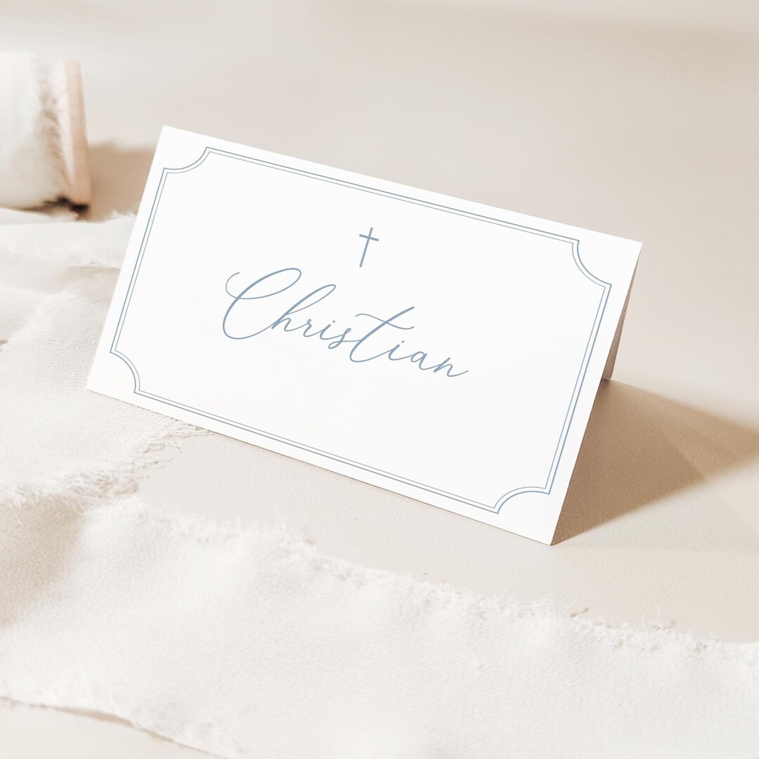 Vintage Blue Place Cards Template, Dusty Blue Place Cards, Editable ...