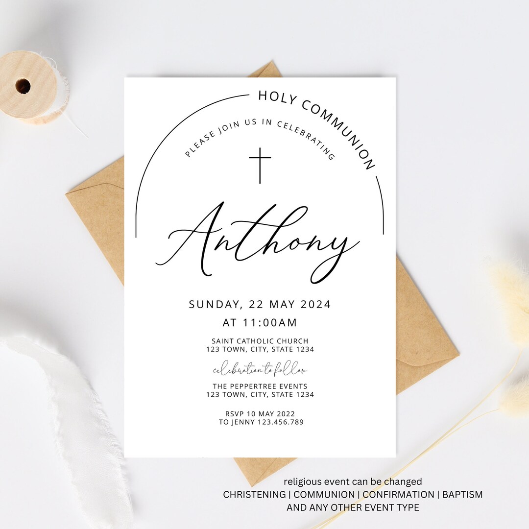Holy Communion Invitation Boy, Black Christening Invite , Modern Black ...
