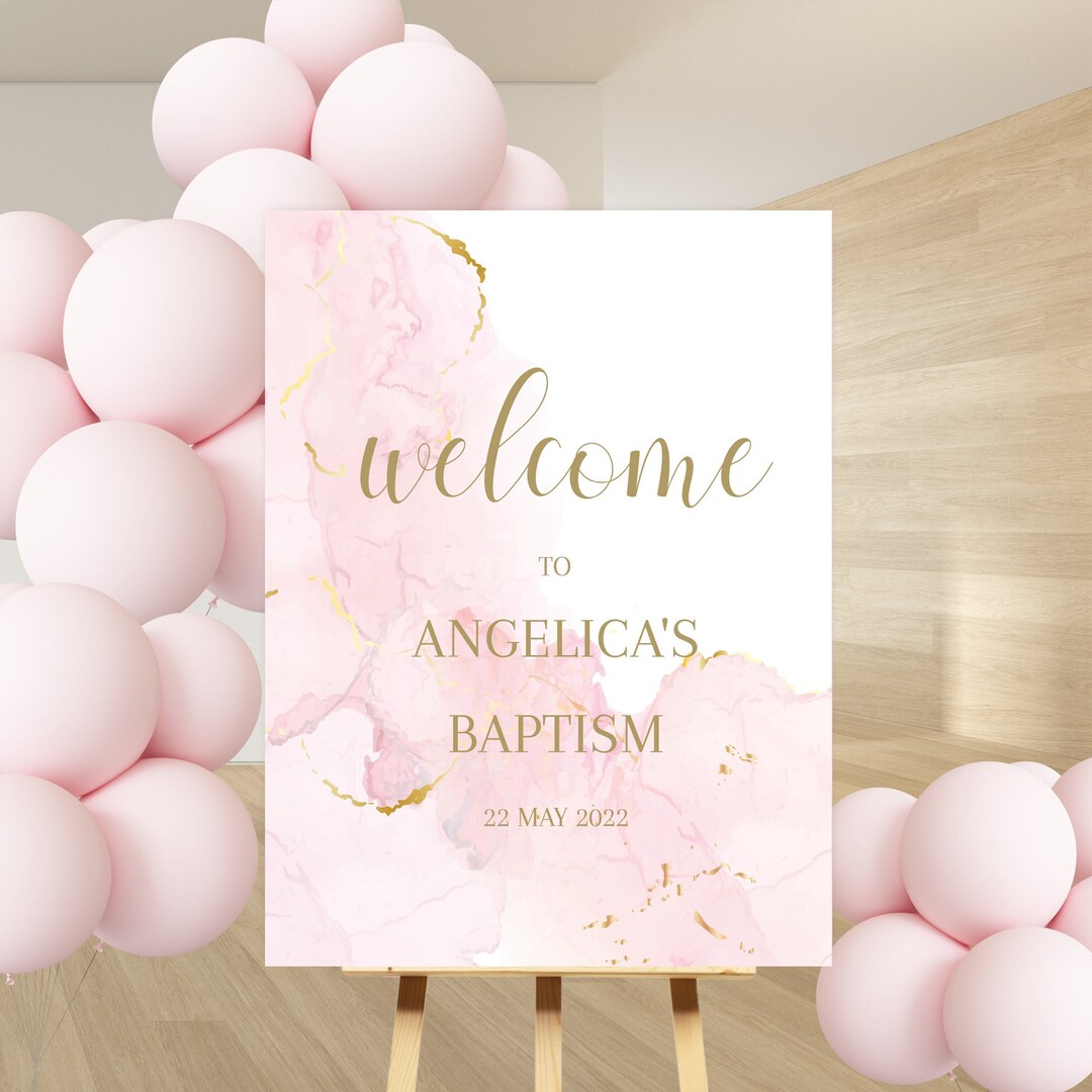 Soft Pink Gold Speckle Editable Welcome Sign, Printable Baptism ...