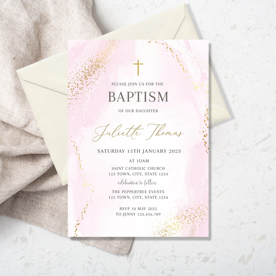 Baptism Invitation Girl, Christening Invitation, Pink Baptism Modern ...