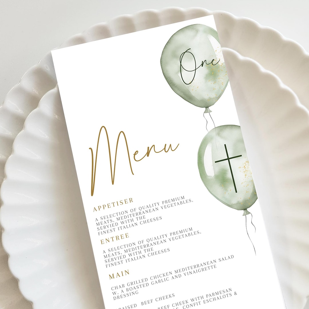 Baptism Menu Balloon Menu Template Add Guest Names, Modern Baptism ...