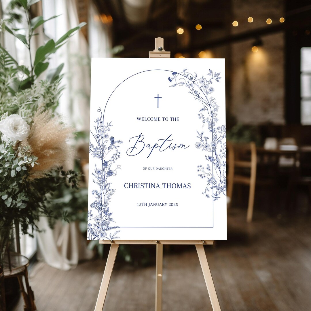 Vintage Floral Baptism Welcome Poster, Girl Flower Welcome Poster ...