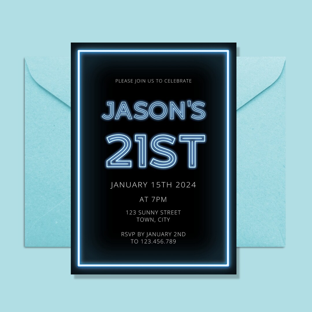 Neon Light Birthday Invitation, Glow Party , Teen, Adult Bday Invite ...