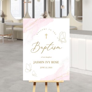 Pink Baptism Welcome Sign, Printable Baptism Poster , Butterfly Pink ...