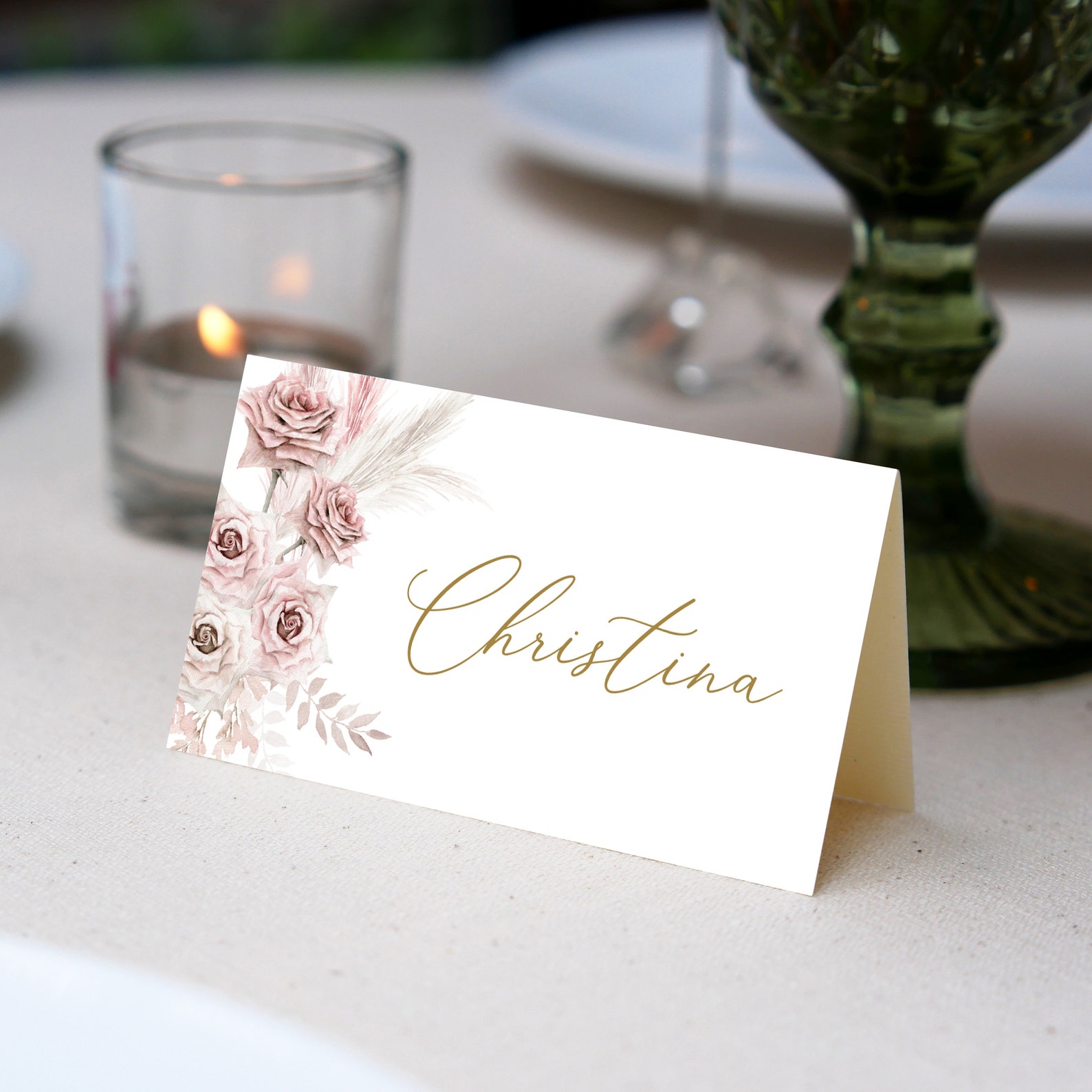 Soft Pink Gold Editable Place Card Template, 3.5x2" Folded, Simple ...