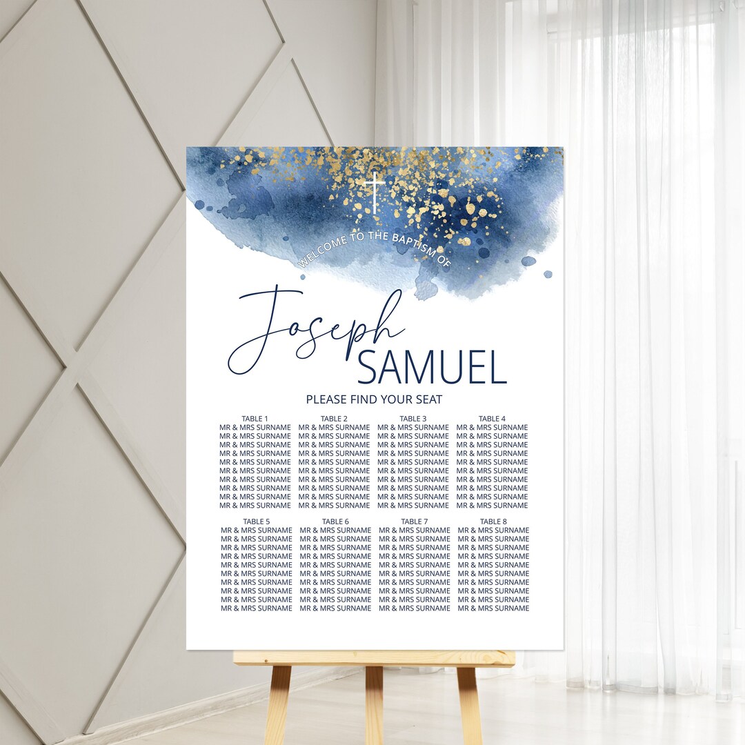 Navy Blue Seating Chart, Christening Seating Chart, Baptism Seating ...