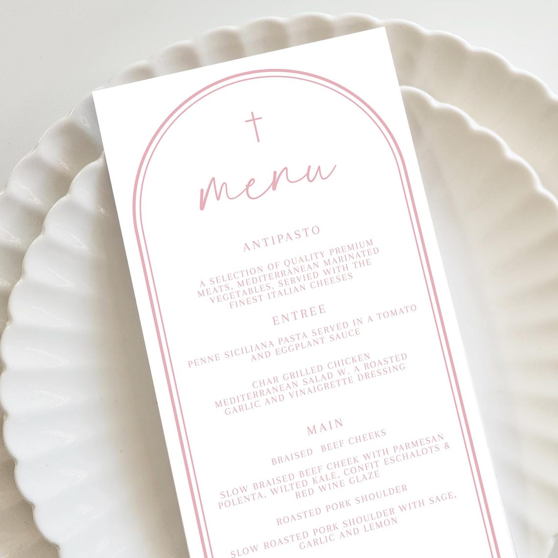 Pink Menu Template Baptism Decor, Modern Pink Arch Baptism Menu ...