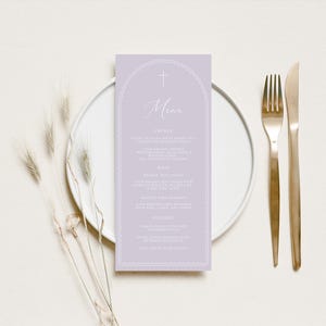 Lilac Baptism Menu, Purple Christening Menu, Religious Menu for Baptism ...