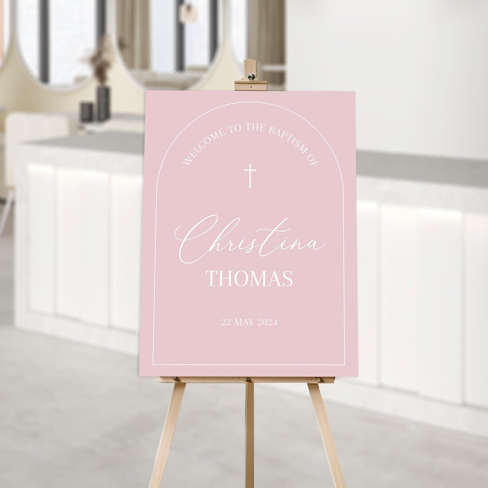 Pink Baptism Welcome Sign, Printable Baptism Poster , Pink Christening ...