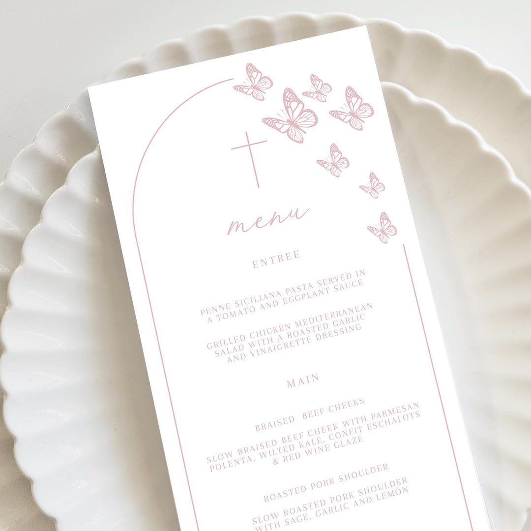 Pink Baptism Menu, Dusty Pink Christening Menu, Religious Menu for ...