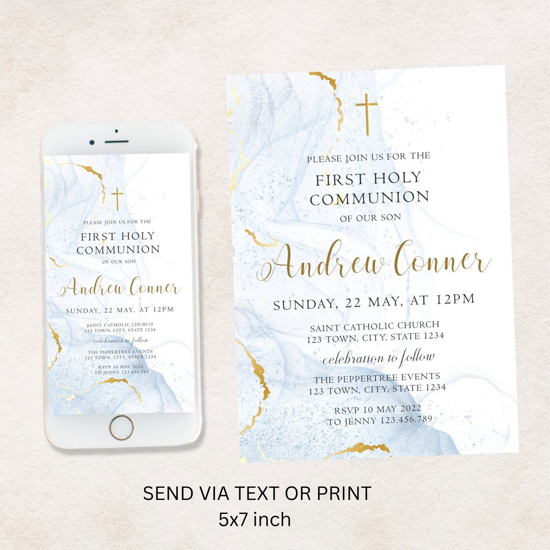 Holy Communion Invitation Template, Printable Baptism Invite ...