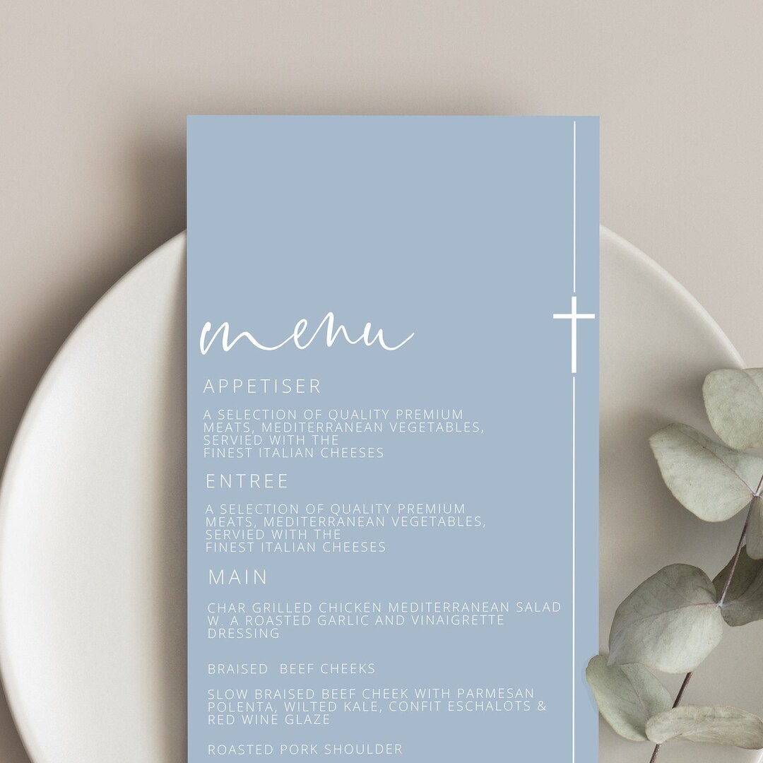 Dusty Blue Menu Template, Blue Menu, Modern Menu Printable Wedding ...