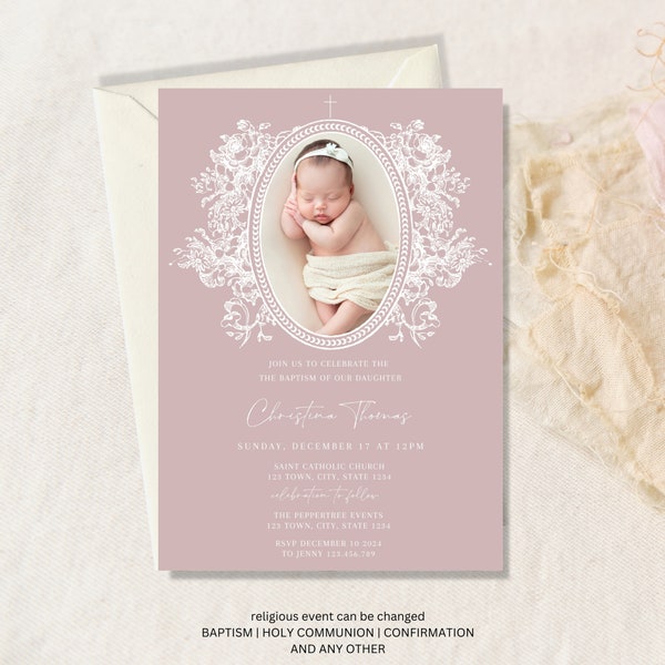 Baptism Photo Invitation - Etsy