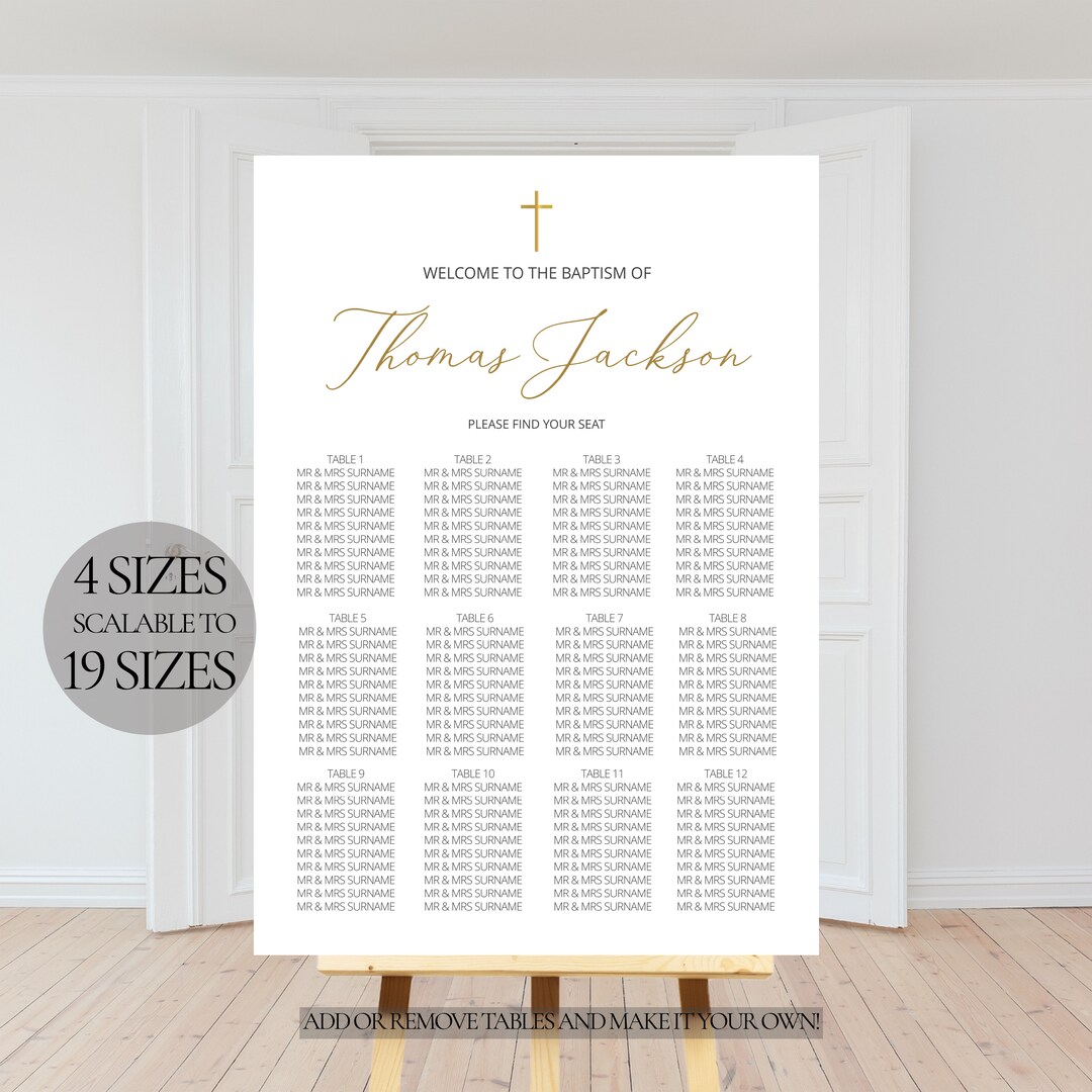 Seating Chart Baptism Poster, Baptism Welcome Poster, Christening ...