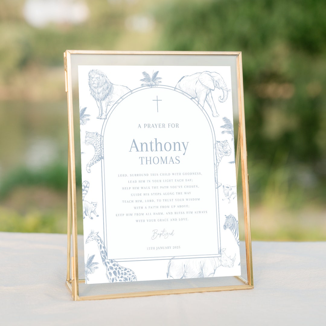 Safari Animal Baptism Prayer Sign for a Boy INSTANT DOWNLOAD ...