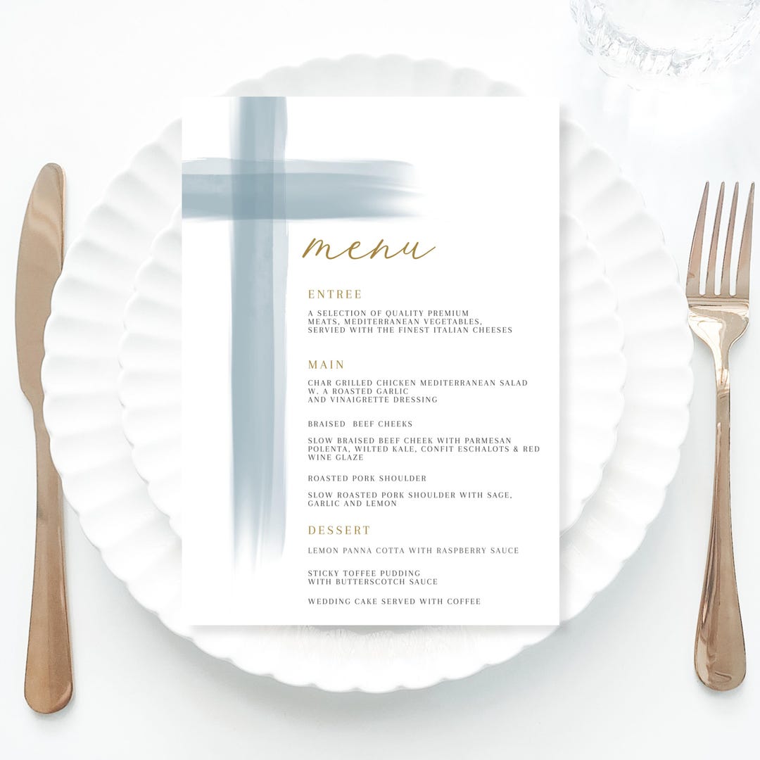 Blue Baptism Menu Template Add Guest Names, Blue Baptism Place Card ...