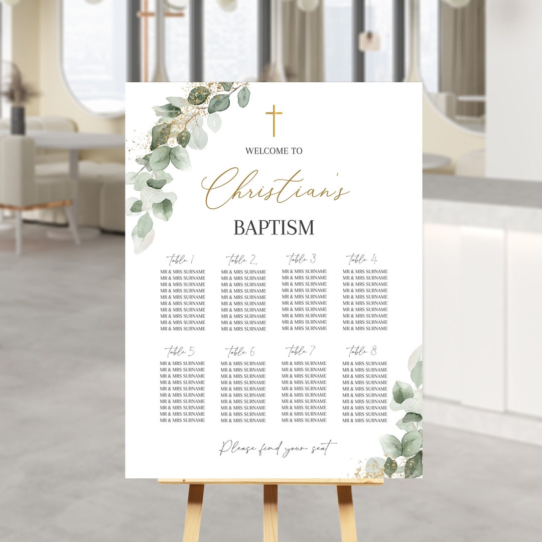 Welcome Baptism Seating Chart Editable Template Guest List Eucalyptus ...