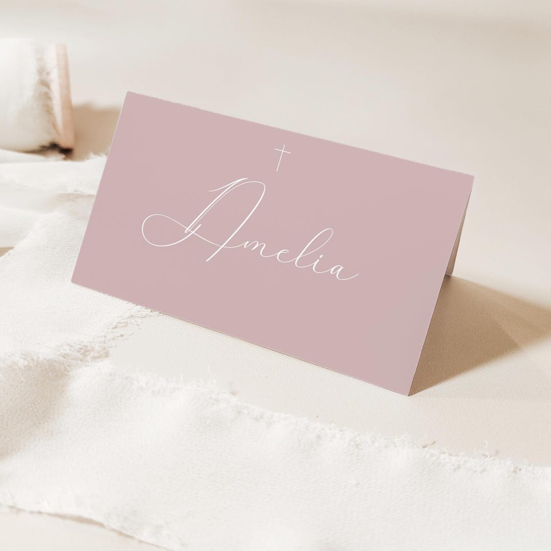 Dusty Pink Editable Place Card Template, 3.5x2" Folded, Simple Script ...