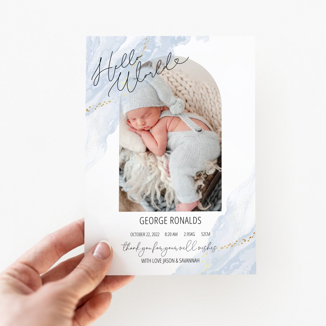 Modern Editable Photo Baby Birth Announcement Card Template: Instant ...