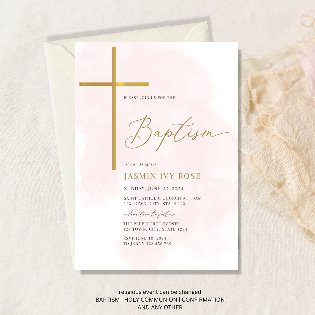 Pink Baptism Invitation Girl, Baptism Invitation Template,girl ...