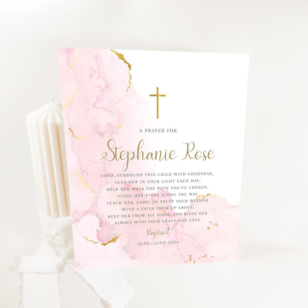 Pink Baptism Prayer Sign Template, Pink Prayer Sign for Girl, Printable ...