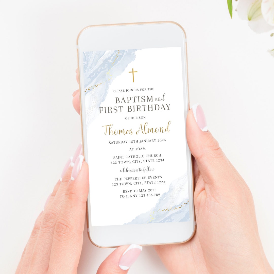 Baptism Birthday Invitation, Boy Baptism Invitation Template, Blue ...