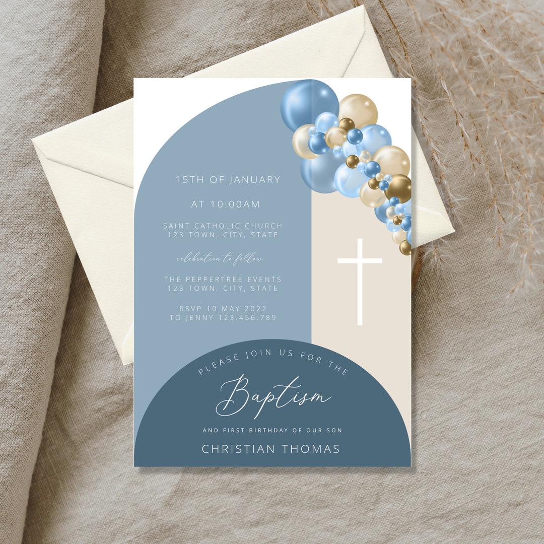 Boy Baptism Invitation, Christening Invite , Dusty Blue Invite, Boys ...
