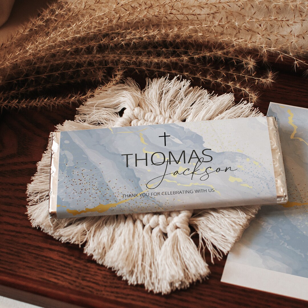 Blue Chocolate Bar Wrapper Template Modern Baptism Candy Bar - Etsy