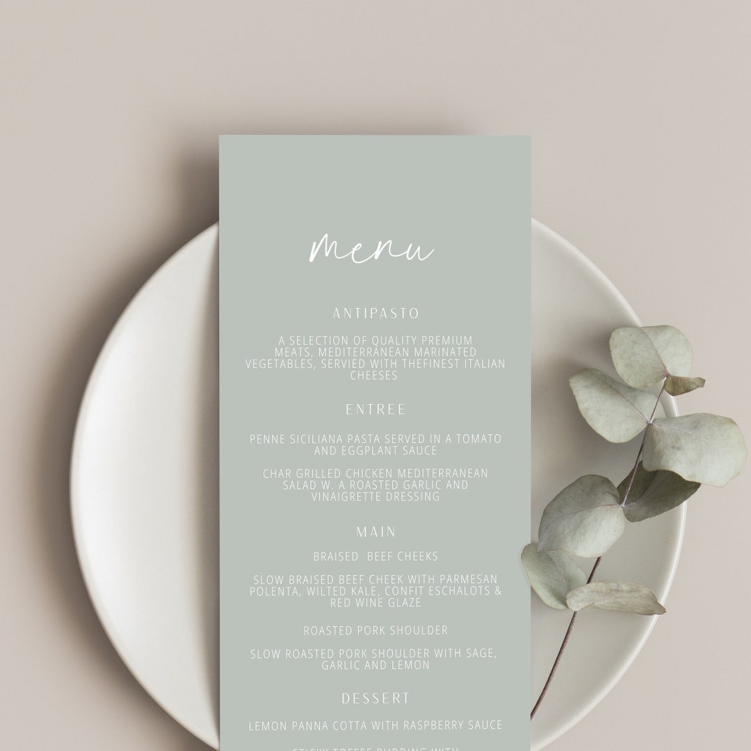 Sage Christening Menu Template Add Guest Names, Modern Baptism Place ...