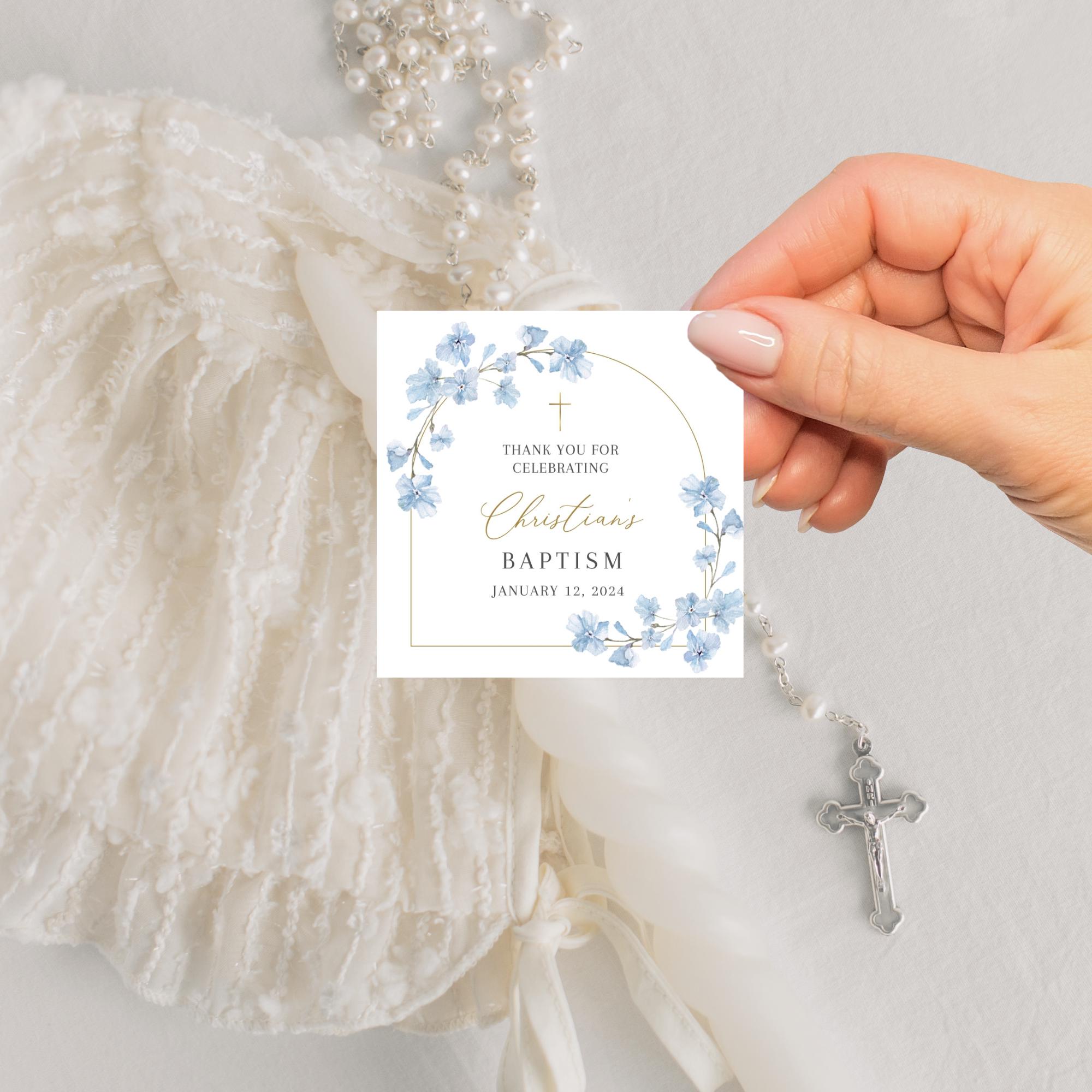 Blue Baptism Favor Tag Template, Printable Christening Gift Tags, Blue ...