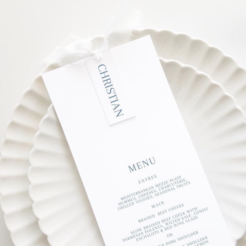 Dusty Blue Menu Template and Place Card, Baptism Blue Menu, Modern Menu ...