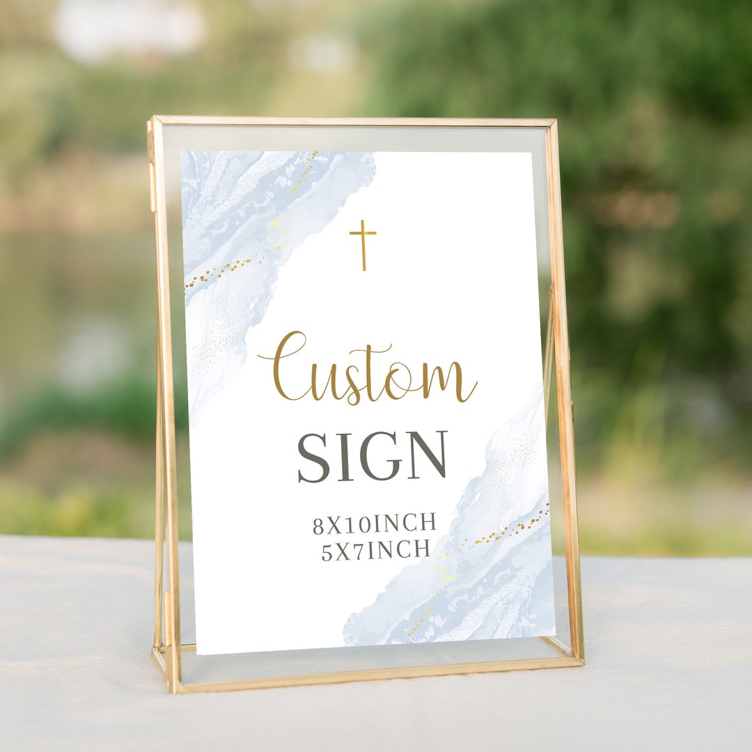 Baptism Poster Sign, Christening Table Decor , Dusty Blue Baptism ...