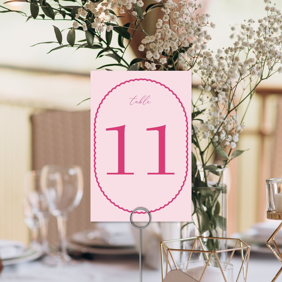 Pink Table Number Template, Printable, Wedding, Script, Modern Elegant ...
