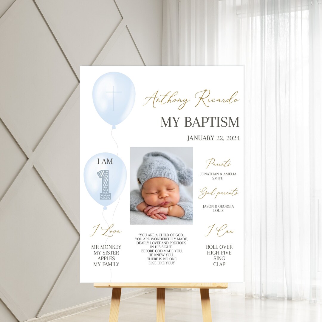 Blue Gold Baptism Chalkboard Sign, Boy Baptism Milestone, Baptism ...